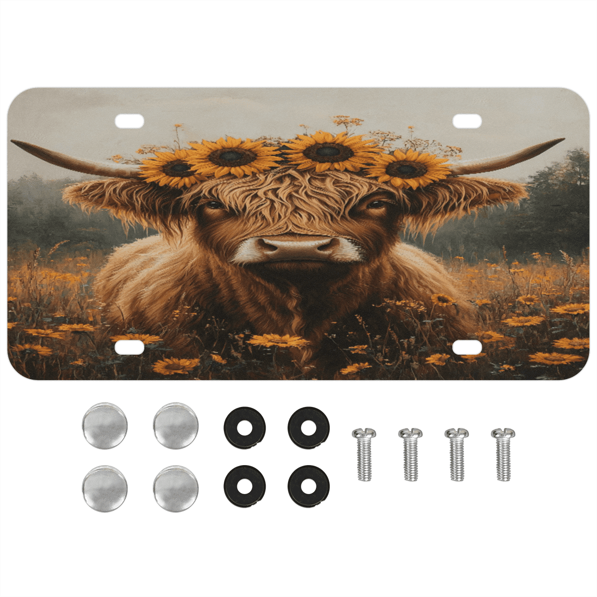 ADECORIVY Highland Cattle Front License Plate, Sunflower Cow Novelty ...