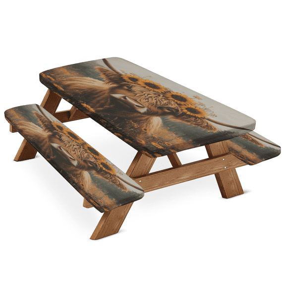 ADECORIVY Highland Cattle Picnic Table Cover with Bench Covers ...