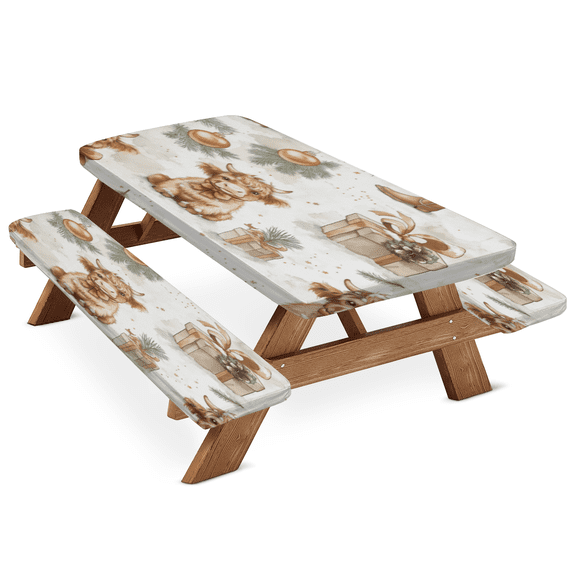 ADECORIVY Highland Cow Picnic Table Cover with Bench Covers, Waterproof ...