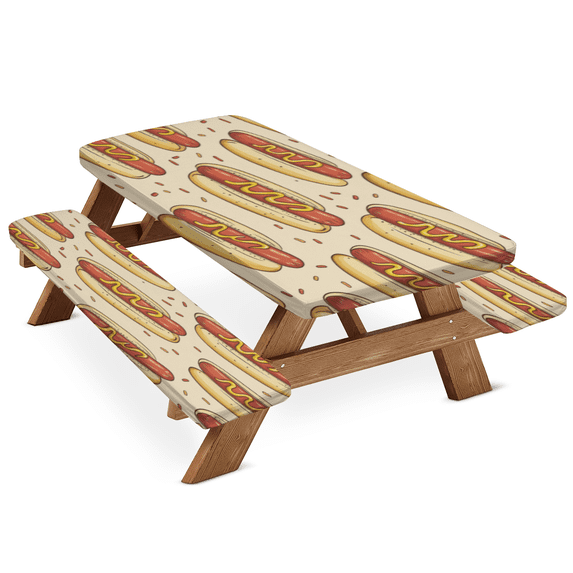 ADECORIVY Hot Dogs Picnic Table Cover with Bench Covers, Waterproof ...