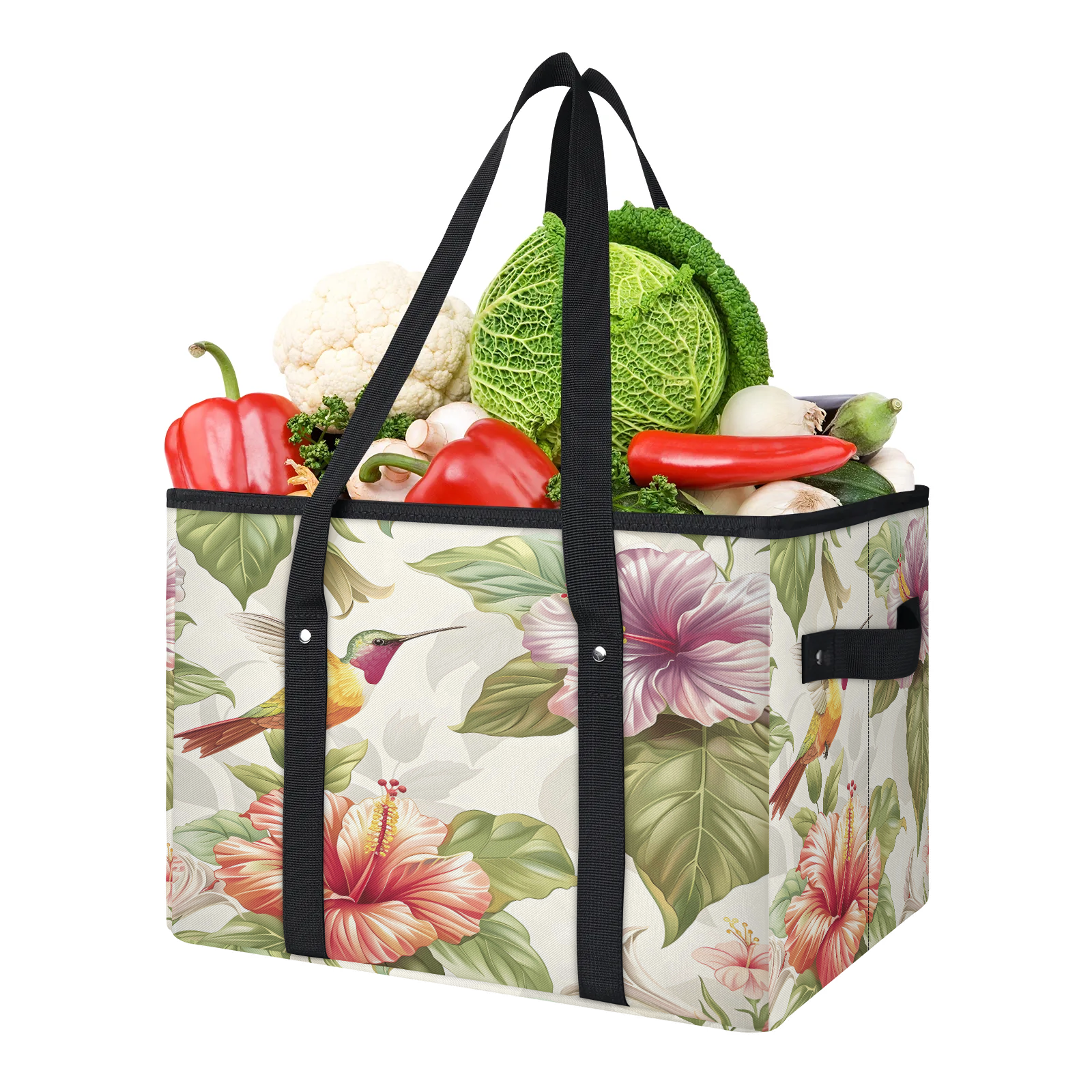 ADECORIVY Hummingbird Flower Watercolor Reusable Grocery Bags, Foldable ...