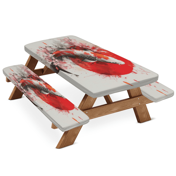 ADECORIVY Japanese Fishes Picnic Table Cover with Bench Covers ...