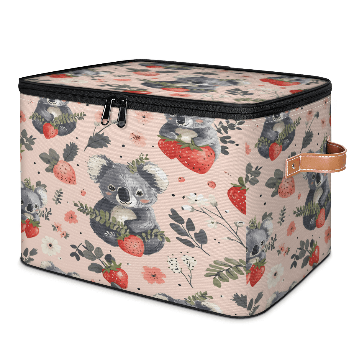 ADECORIVY Koala Strawberry Flowers Storage Bin with Zipper Lid, Fabric ...