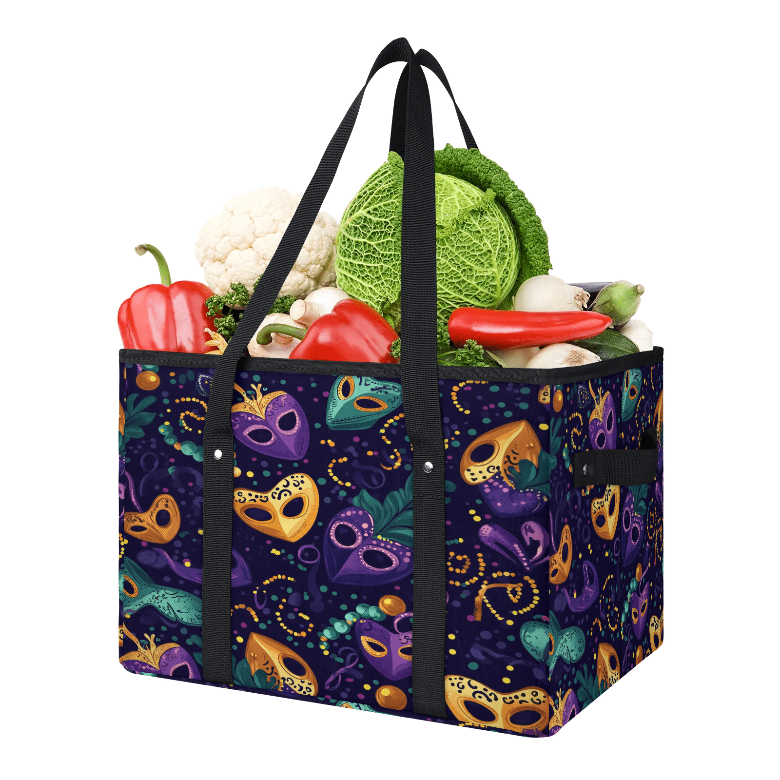ADECORIVY Mardi Gras Funky Masks Reusable Grocery Bags, Foldable ...