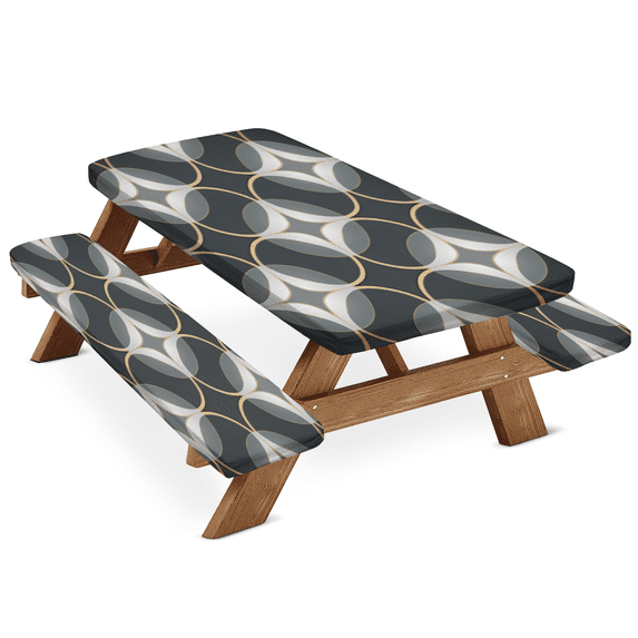 ADECORIVY Modern Design Geometric Circles Picnic Table Cover with Bench ...