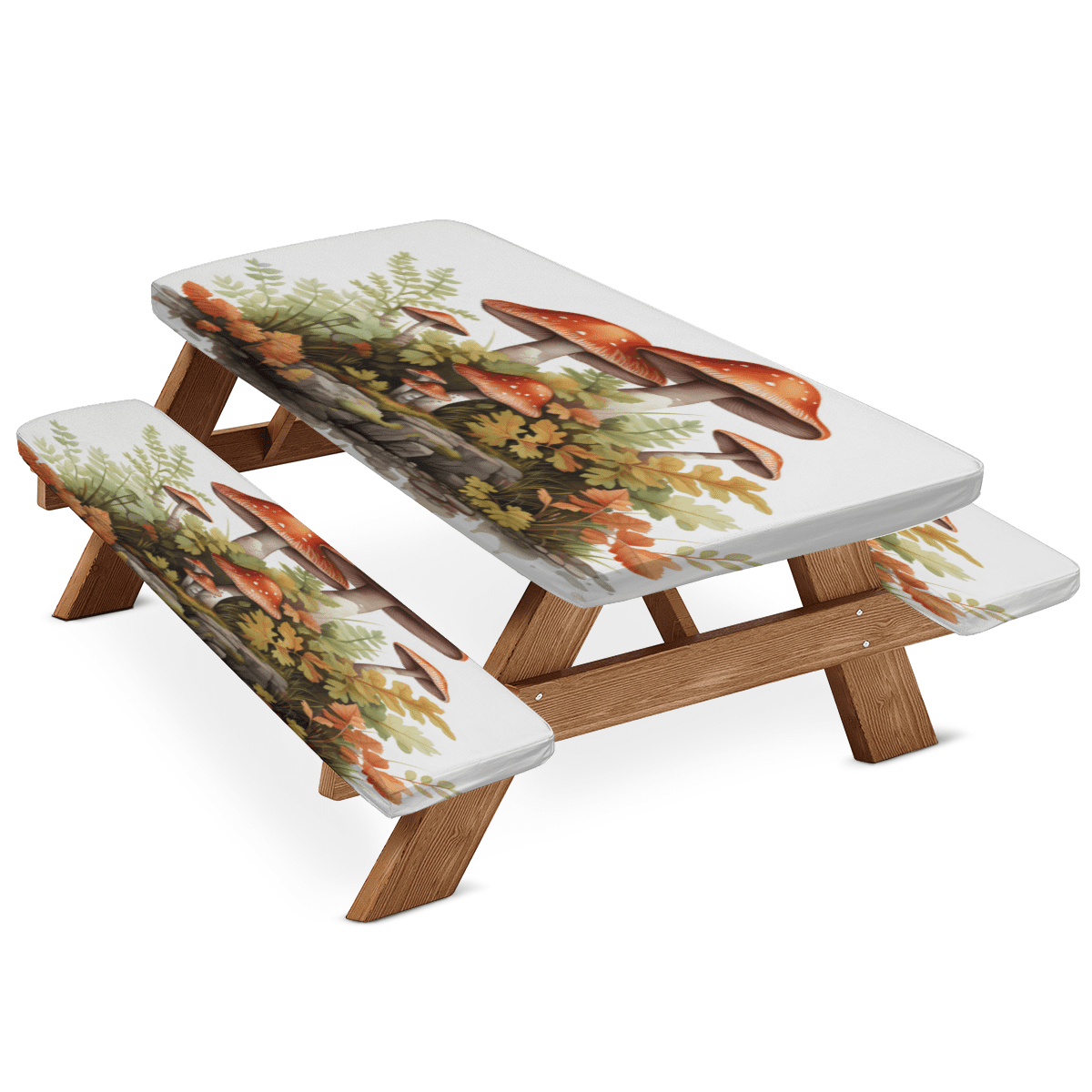 ADECORIVY Mushroom Leaf Plant Picnic Table Cover with Bench Covers ...
