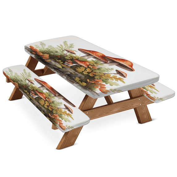 ADECORIVY Mushroom Leaf Plant Picnic Table Cover with Bench Covers ...