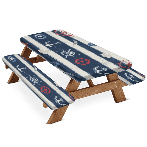ADECORIVY Nautical Stripe Anchor Picnic Table Cover with Bench Covers ...