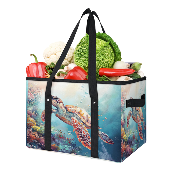 ADECORIVY Ocean Turtle Reusable Grocery Bags, Foldable Reusable ...