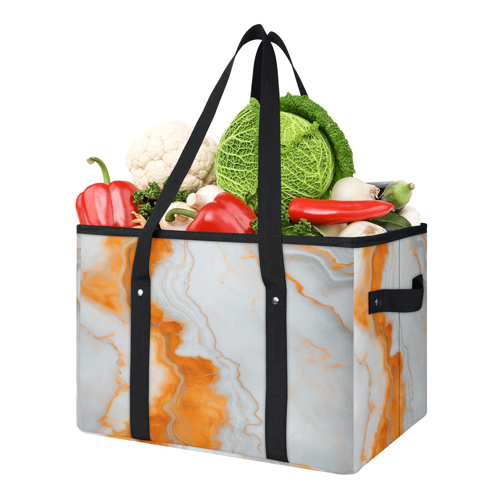 ADECORIVY Orange Marble Reusable Grocery Bags, Foldable Reusable ...