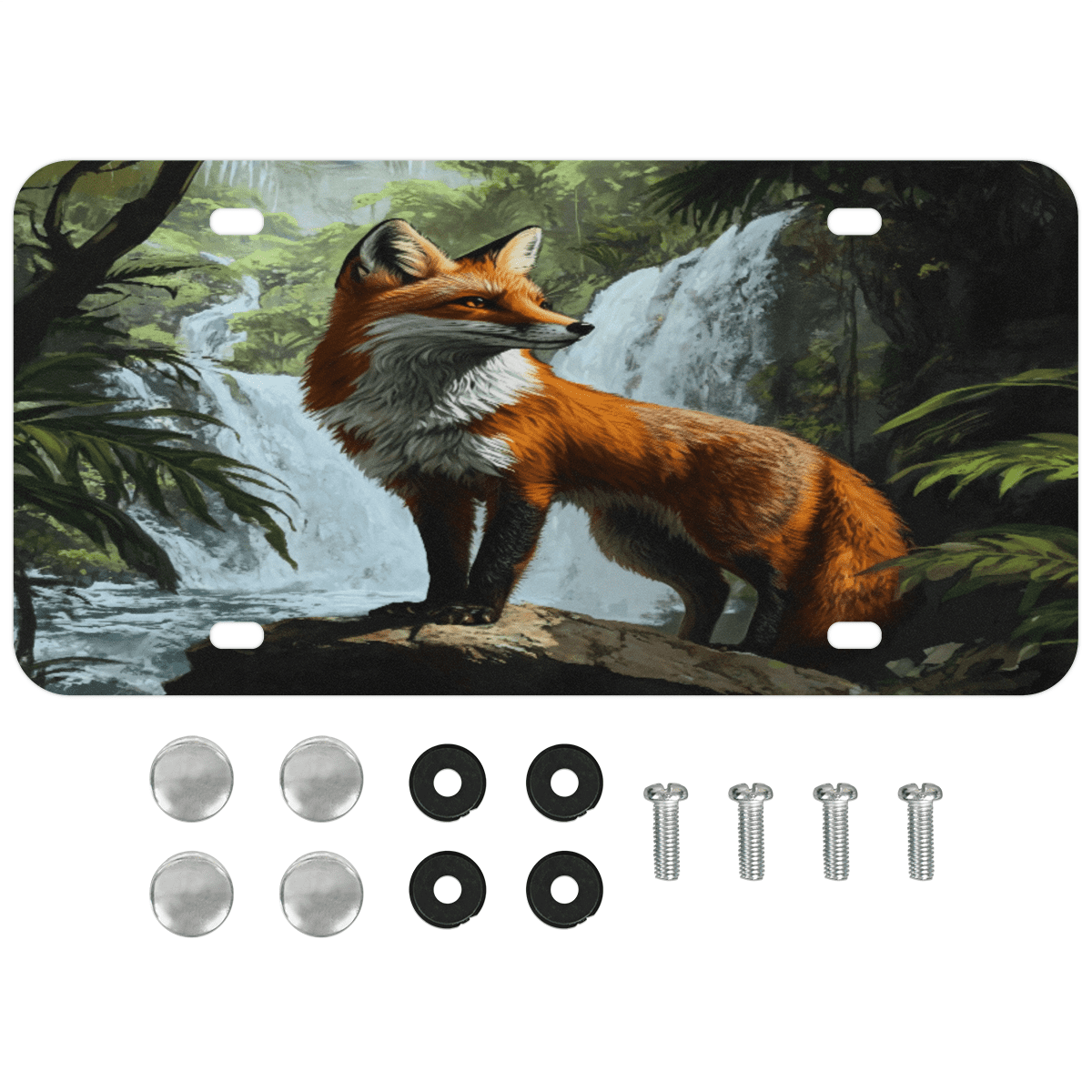 ADECORIVY Orange Red Fox Waterfall License Plate, Aluminum Decorative ...