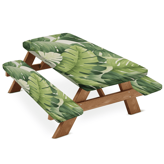 ADECORIVY Palm Leaves Picnic Table Cover with Bench Covers, Waterproof ...