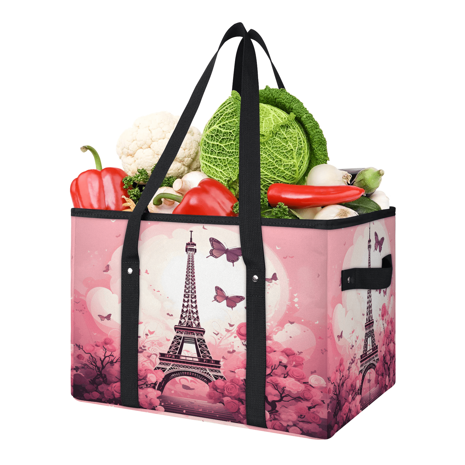 ADECORIVY Paris Eiffel Tower Iris Reusable Grocery Bags, Foldable ...