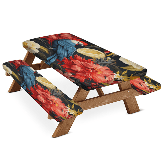 ADECORIVY Parrot Bird Flower Picnic Table Cover with Bench Covers ...