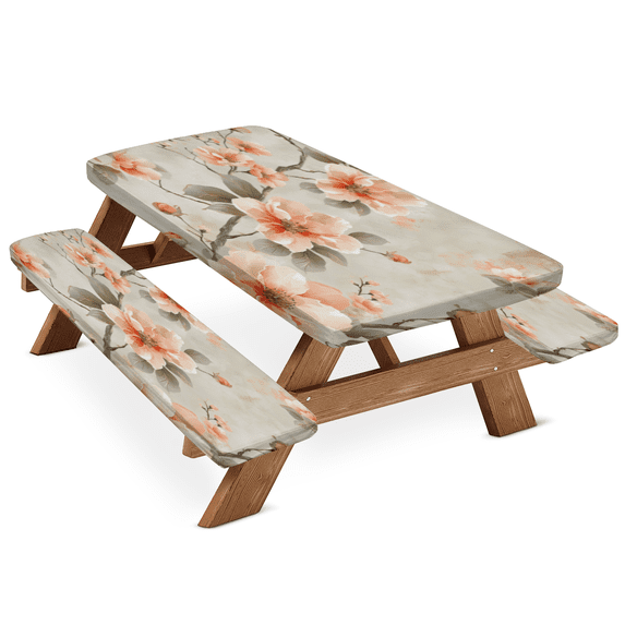 ADECORIVY Peach Blossom Flower Picnic Table Cover with Bench Covers ...