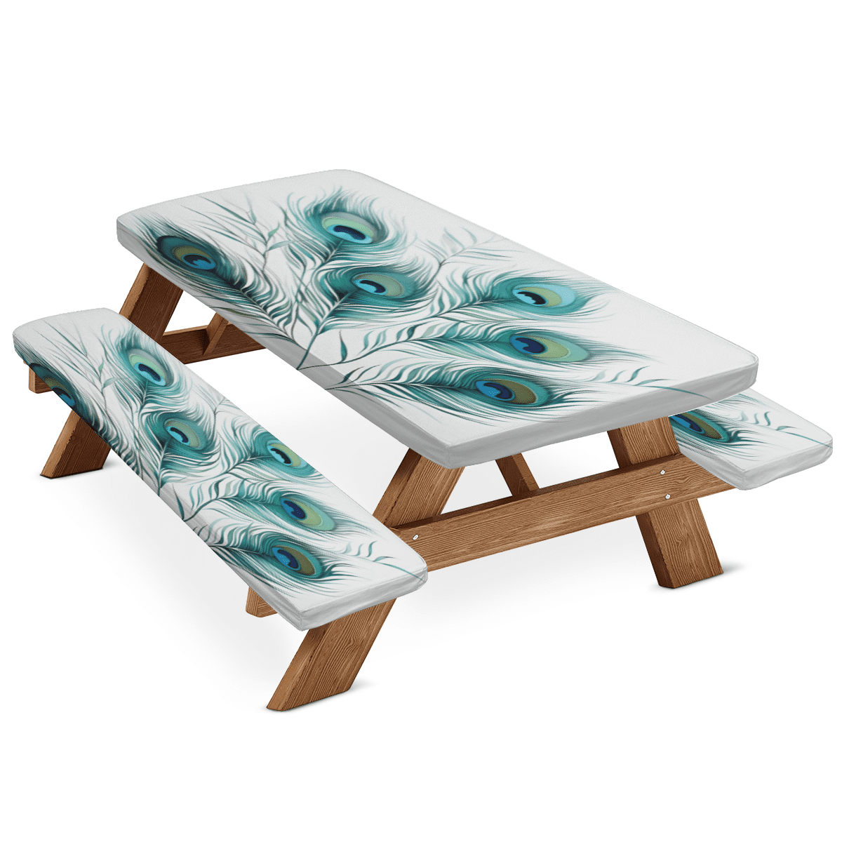 ADECORIVY Peacock Feathers Green Picnic Table Cover with Bench Covers ...