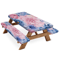 ADECORIVY Pink Blue Peony Flower Picnic Table Cover with Bench Covers ...