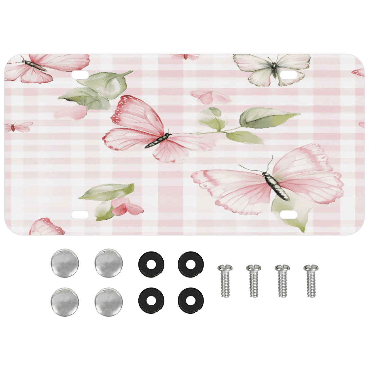 ADECORIVY Pink Butterfly Front License Plate, Buffalo Plaid Leaves ...