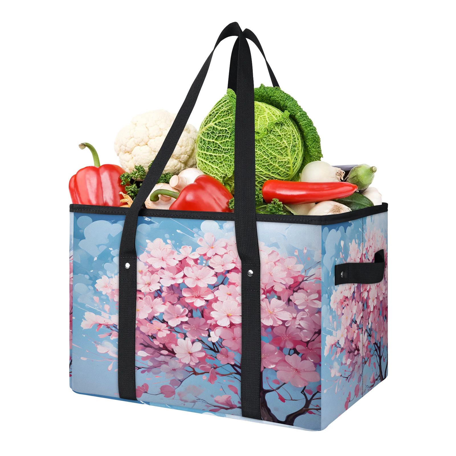 ADECORIVY Pink Cherry Blossom Tree Reusable Grocery Bags, Foldable ...