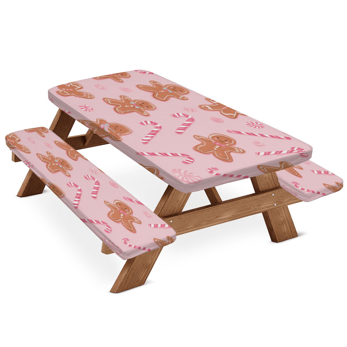 ADECORIVY Pink Gingerbread Man Candy Cane Picnic Table Cover with Bench ...