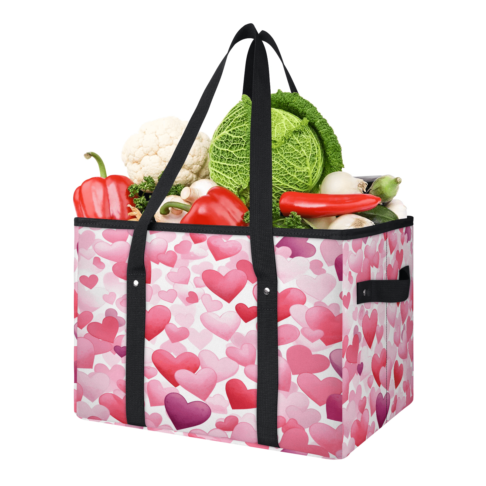ADECORIVY Pink Love Heart Reusable Grocery Bags, Foldable Shopping Bags ...