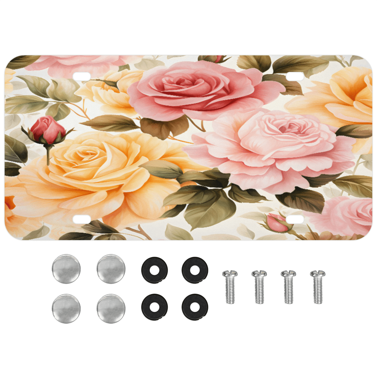 ADECORIVY Pink Yellow Rose Peony License Plate, Aluminum Decorative ...
