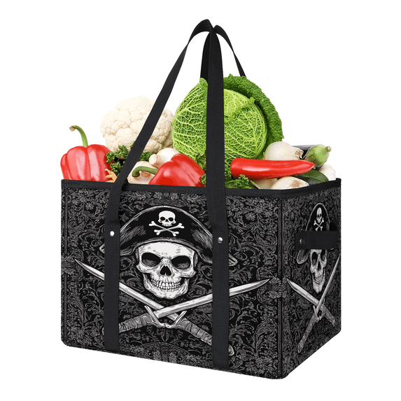 ADECORIVY Pirate Skull Reusable Grocery Bags, Foldable Reusable ...