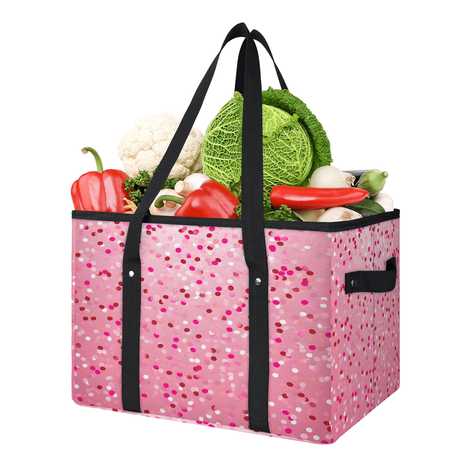 ADECORIVY Polka Dots Pink Reusable Grocery Bags, Foldable Shopping Bags ...