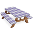 ADECORIVY Purple Gingham Checkered Picnic Table Cover with Bench Covers ...
