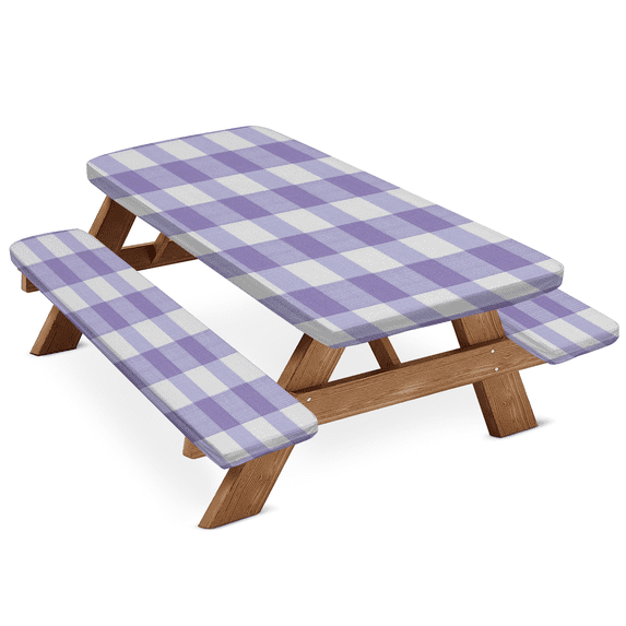 ADECORIVY Purple Gingham Checkered Picnic Table Cover with Bench Covers ...