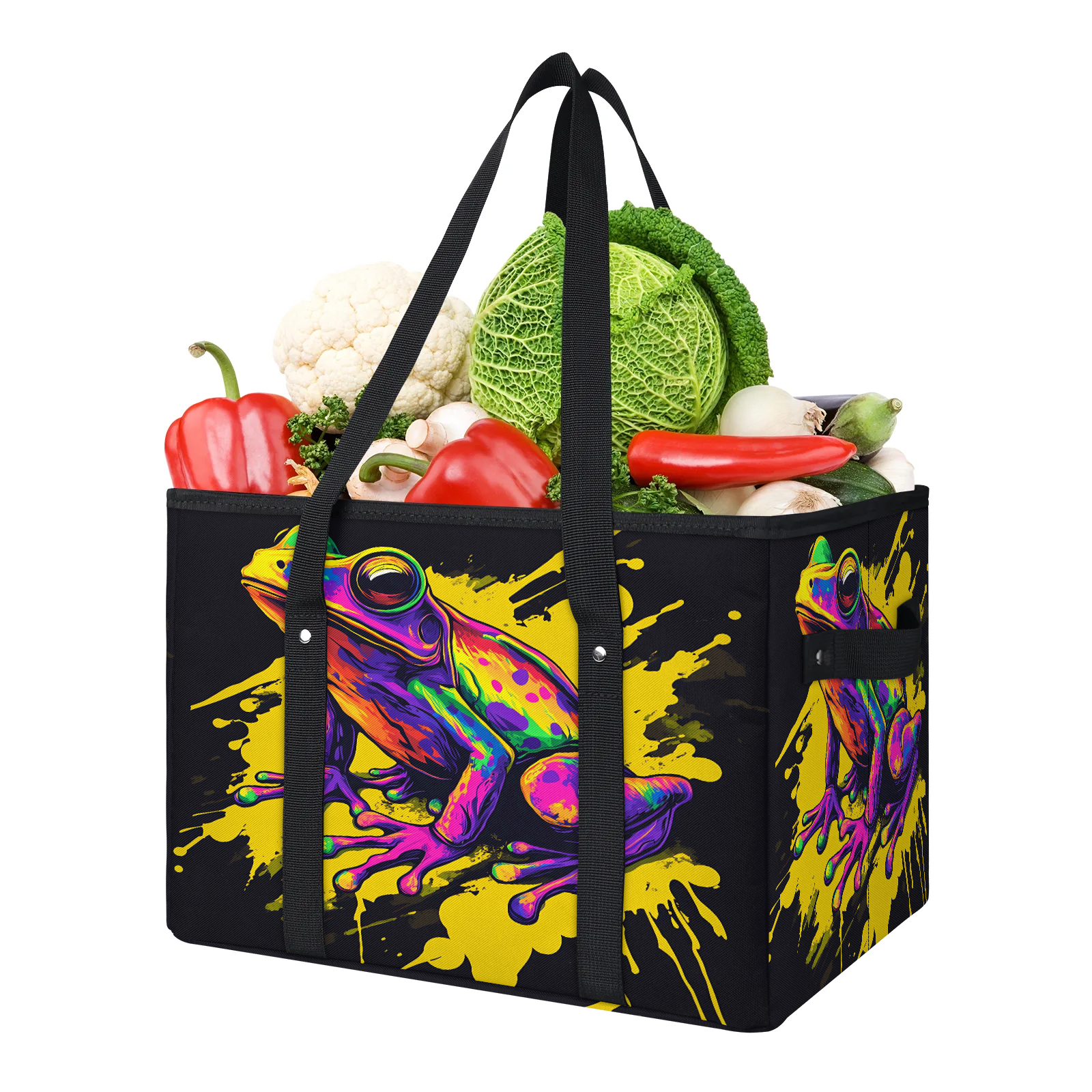 ADECORIVY Rainbow Frog Funny Reusable Grocery Bags, Foldable Reusable ...
