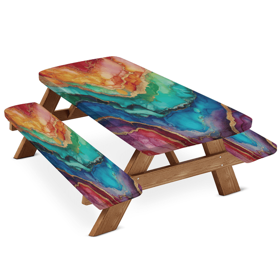 ADECORIVY Rainbow Marble Picnic Table Cover with Bench Covers ...