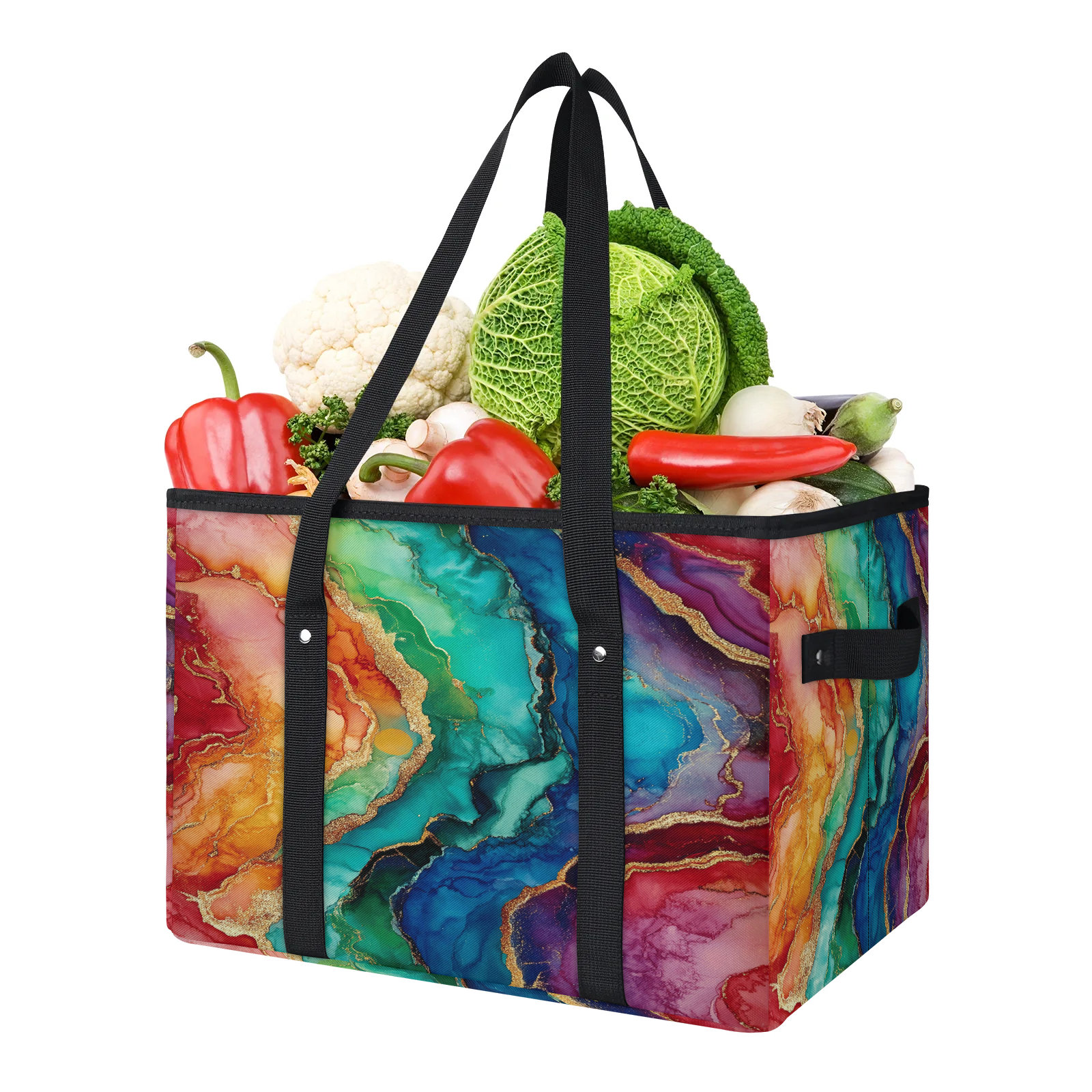 ADECORIVY Rainbow Marble Reusable Grocery Bags, Foldable Reusable ...