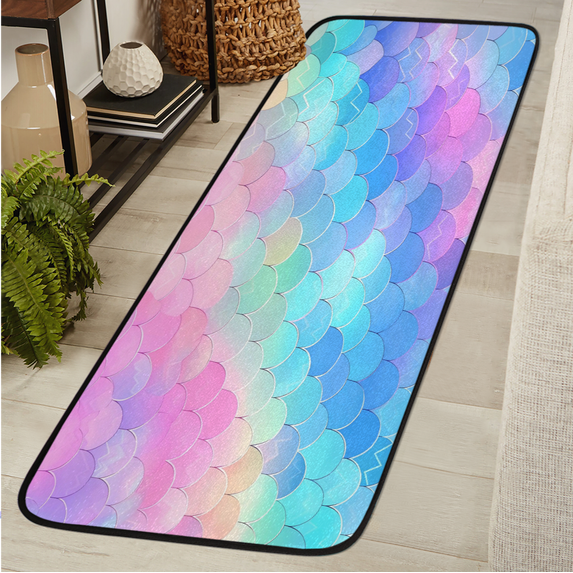 ADECORIVY Rainbow Mermaid Scales Runner Rug 2x6 Washable Runner for ...