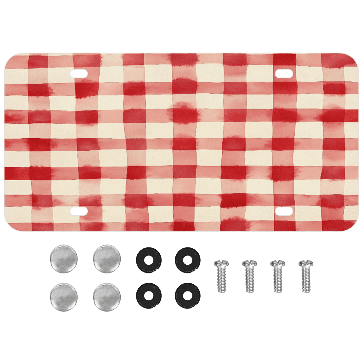 ADECORIVY Red Beige Checkered Front License Plate, Gingham Plaid ...