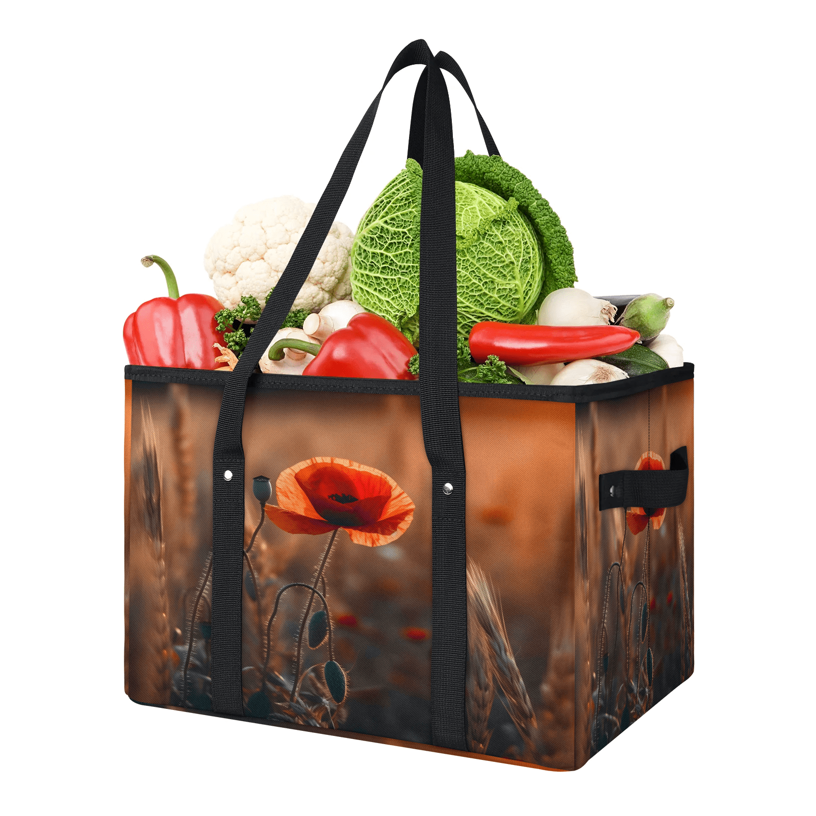 ADECORIVY Red Poppy Floral Reusable Grocery Bags, Foldable Shopping ...