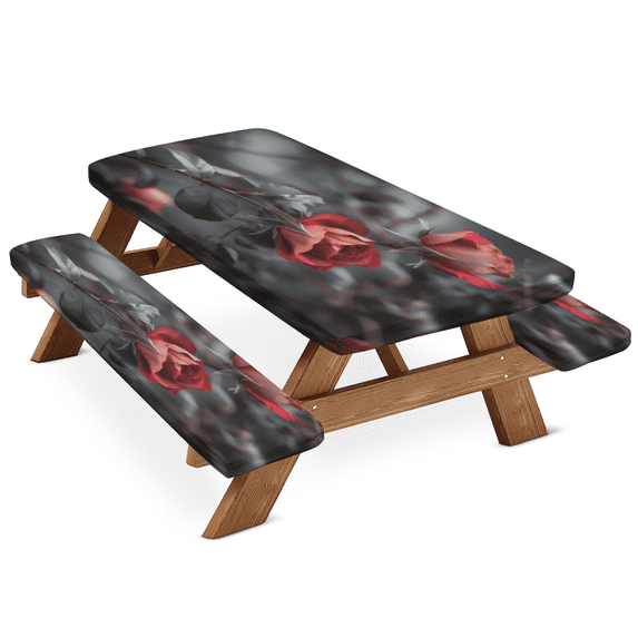 ADECORIVY Red Roses Flower Picnic Table Cover with Bench Covers ...