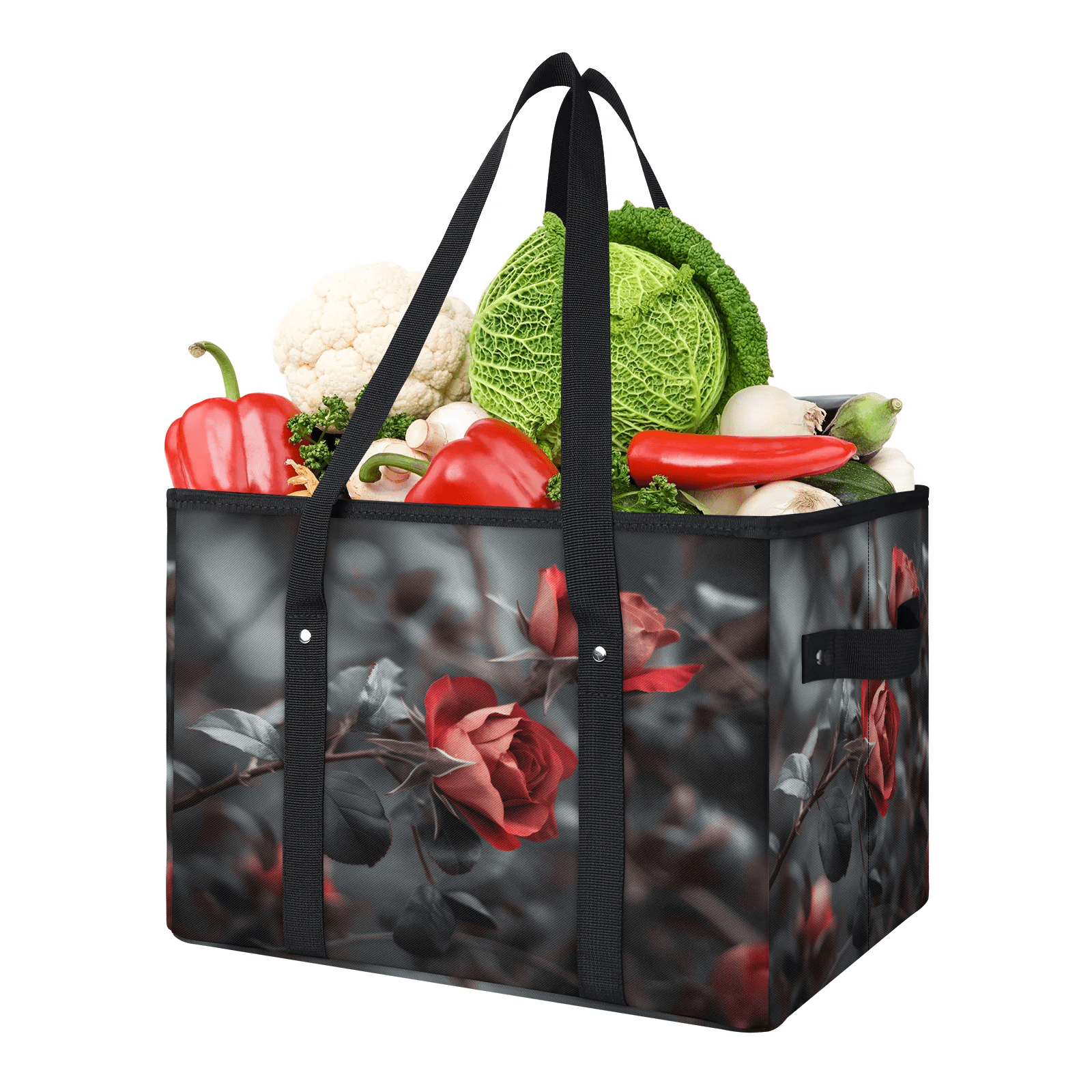 ADECORIVY Red Roses Flower Reusable Grocery Bags, Foldable Shopping ...