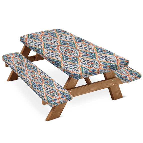 ADECORIVY Retro Boho Style Floral Picnic Table Cover with Bench Covers ...
