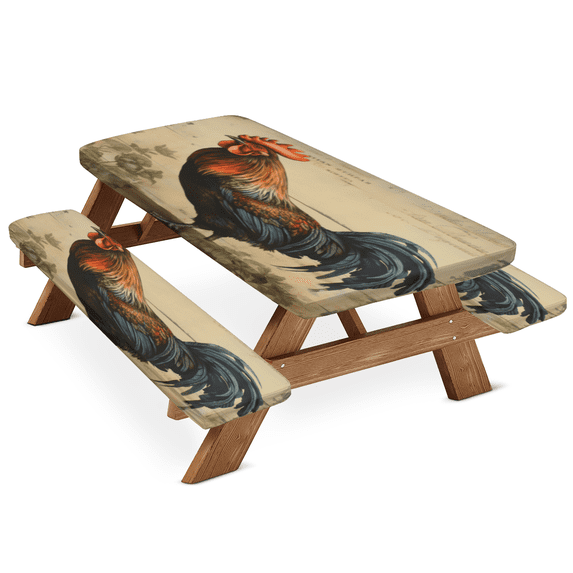 ADECORIVY Retro Rooster Chicken Picnic Table Cover with Bench Covers ...