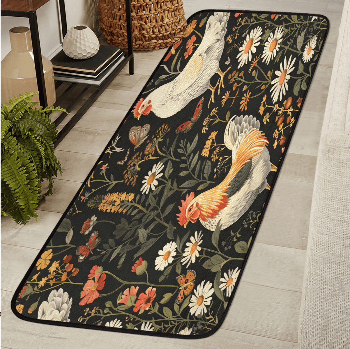 ADECORIVY Rooster Chicken Flower Runner Rug 2x6 Washable Runner for ...