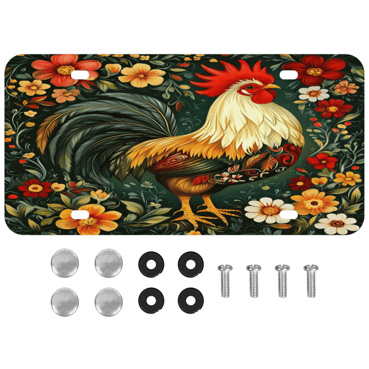 ADECORIVY Rooster Flowers License Plate, Aluminum Decorative Novelty ...
