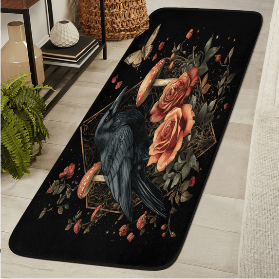 ADECORIVY Rose Mushroom Crow Bird Runner Rug 2x6 Washable Runner for ...