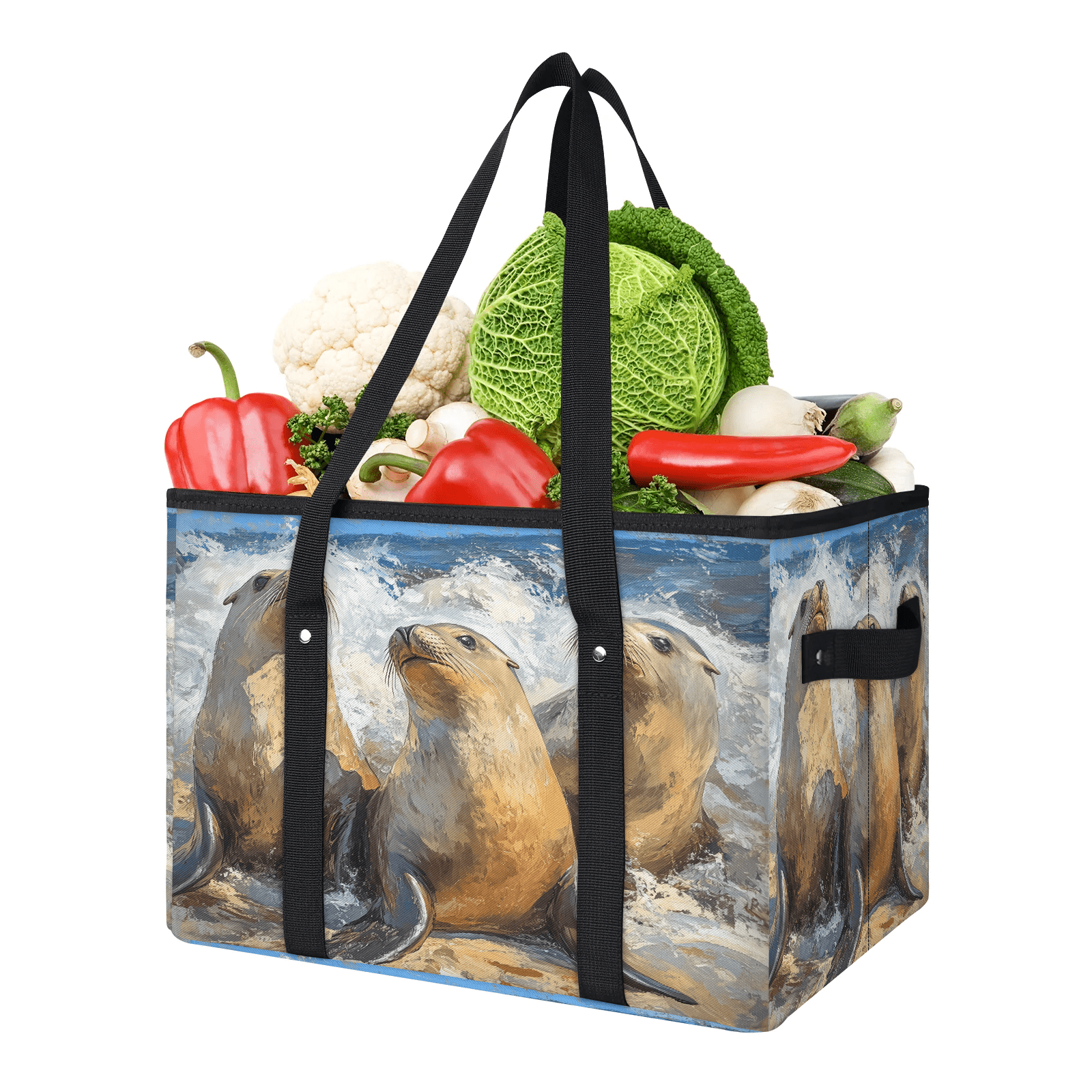 ADECORIVY Sea Lion Reusable Grocery Bags, Foldable Reusable Shopping ...