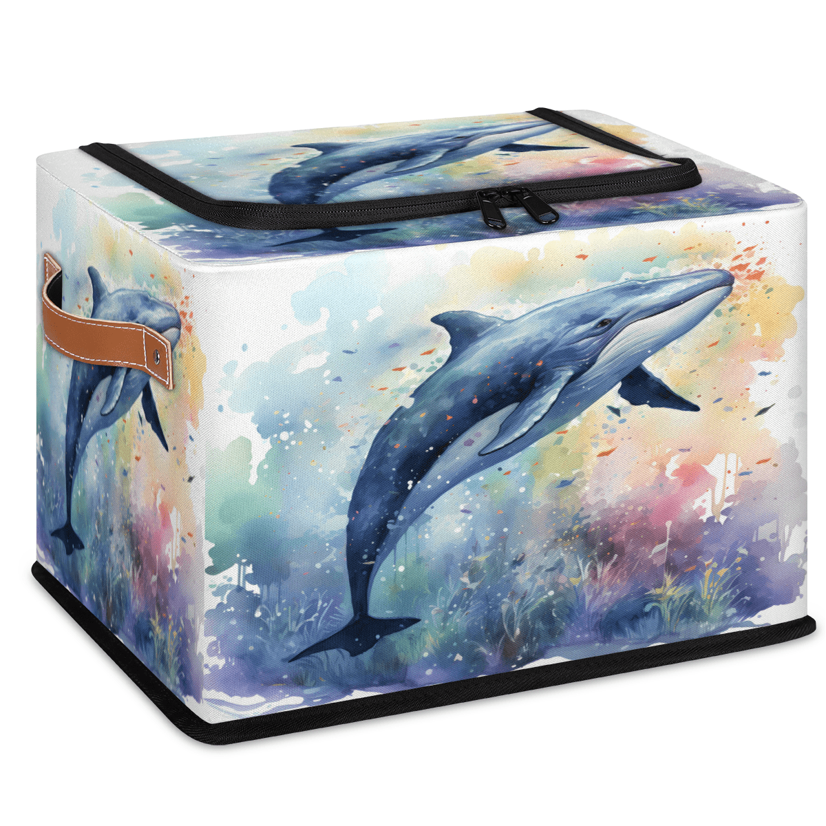 ADECORIVY Sea Whale Watercolor Fabric Storage Bin with Lid, Foldable ...
