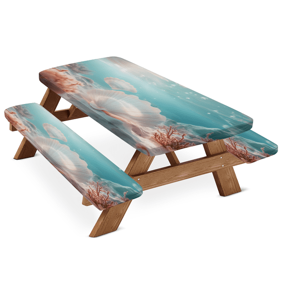 ADECORIVY Shell Coral Sea Picnic Table Cover with Bench Covers ...