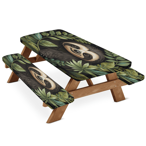 ADECORIVY Sloth Leaves Picnic Table Cover with Bench Covers, Waterproof ...