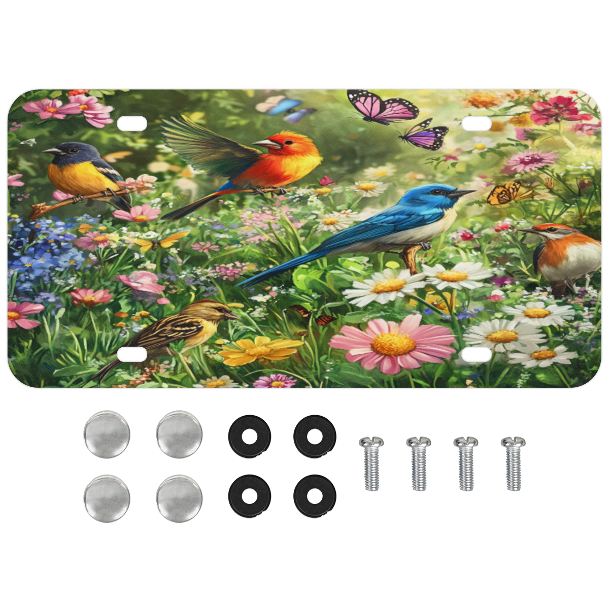 ADECORIVY Spring Flower Birds License Plate, Aluminum Decorative ...