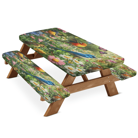 ADECORIVY Spring Flower Birds Picnic Table Cover with Bench Covers ...