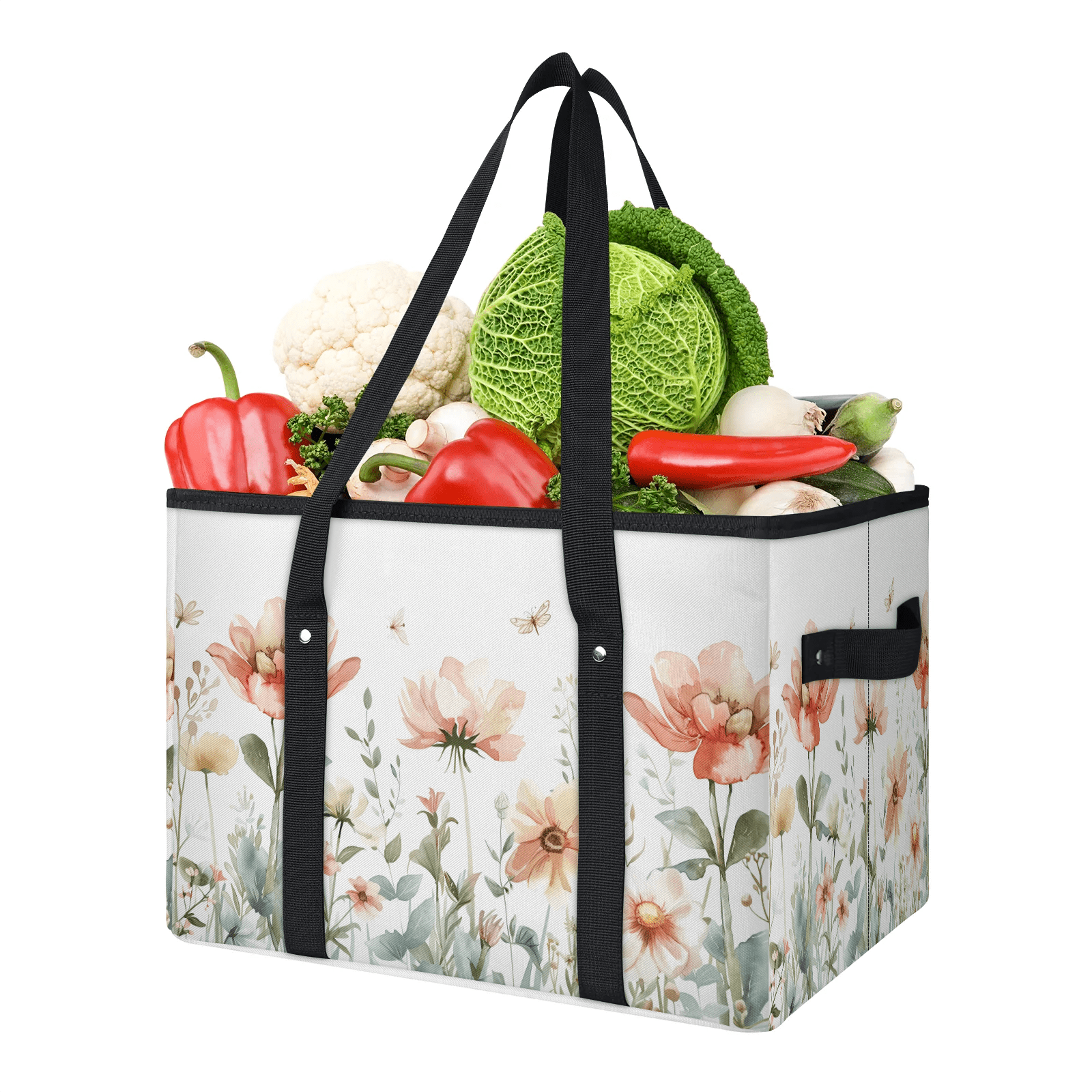 ADECORIVY Spring Meadow Floral Reusable Grocery Bags, Foldable Shopping ...